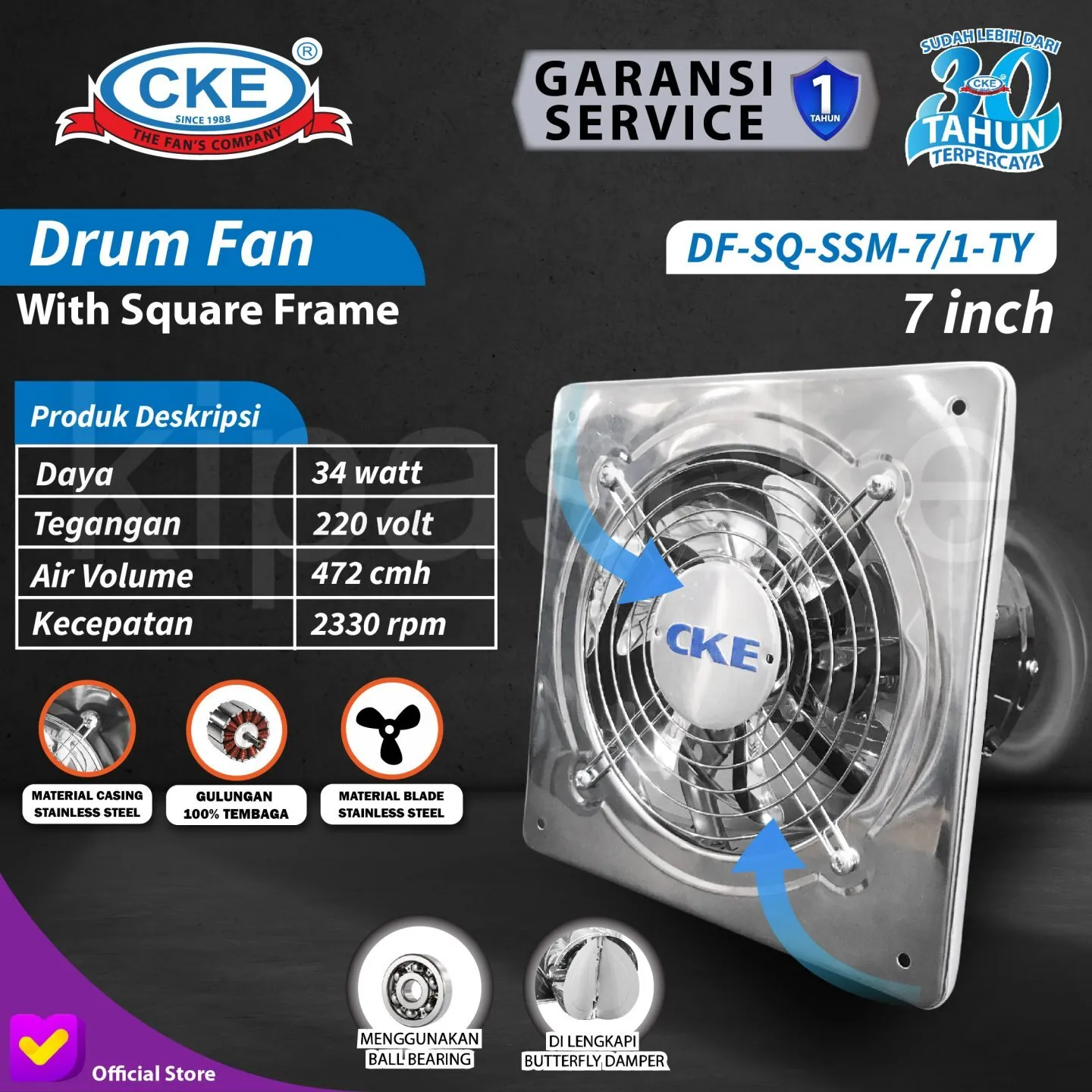 DF-SQ-SSM-7/1-TY | Drum Fan | KIPAS CKE