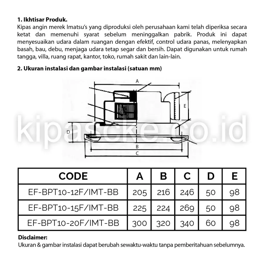 EF-BPT10-12F/IMT-BB-ST | Exhaust Fan | KIPAS CKE