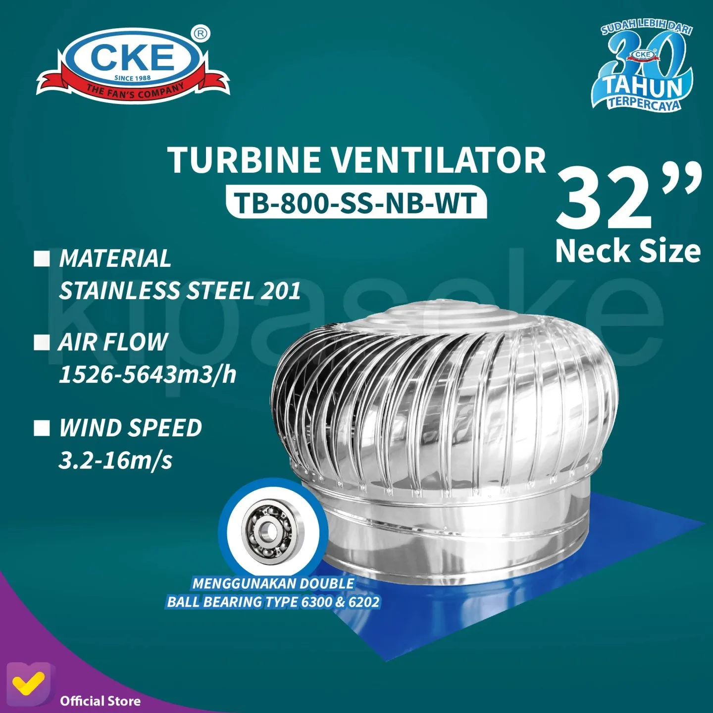 TB-800-SS-NB-WT | Turbin Ventilator | KIPAS CKE