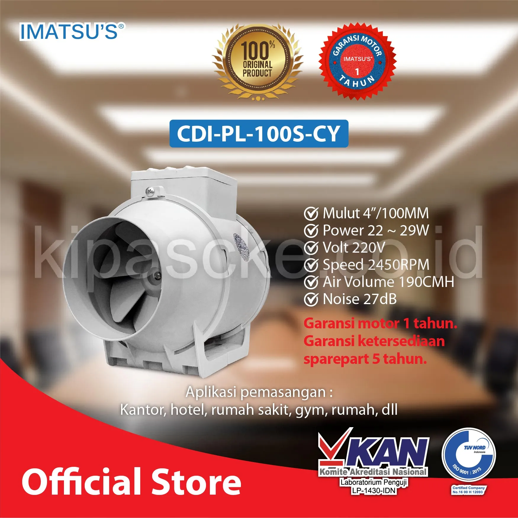 CDI-PL-100S-CY | Inline Duct | KIPAS CKE