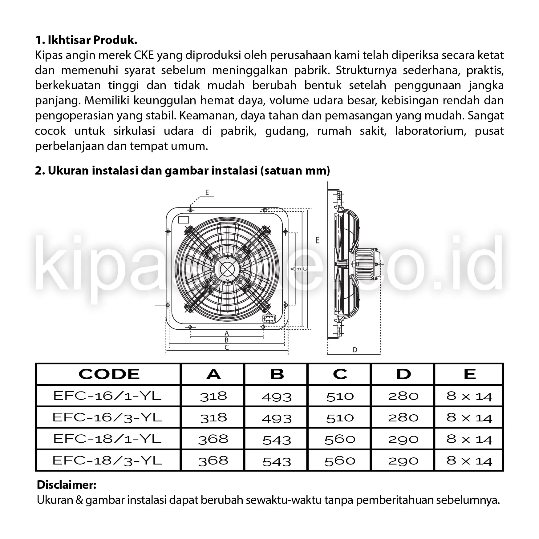 EFC-18/1-YL | Exhaust Fan | KIPAS CKE