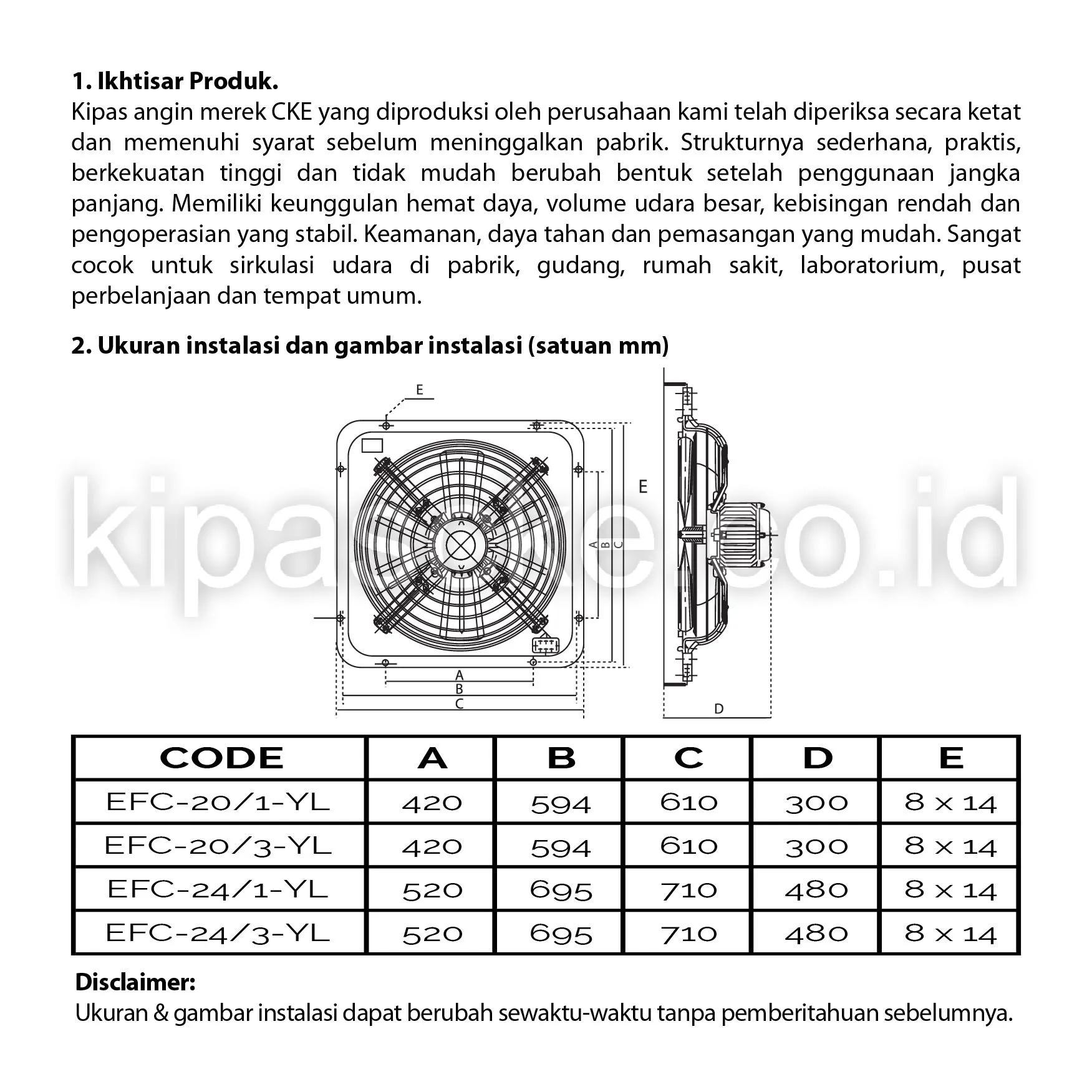 EFC-24/1-YL | Exhaust Fan | KIPAS CKE