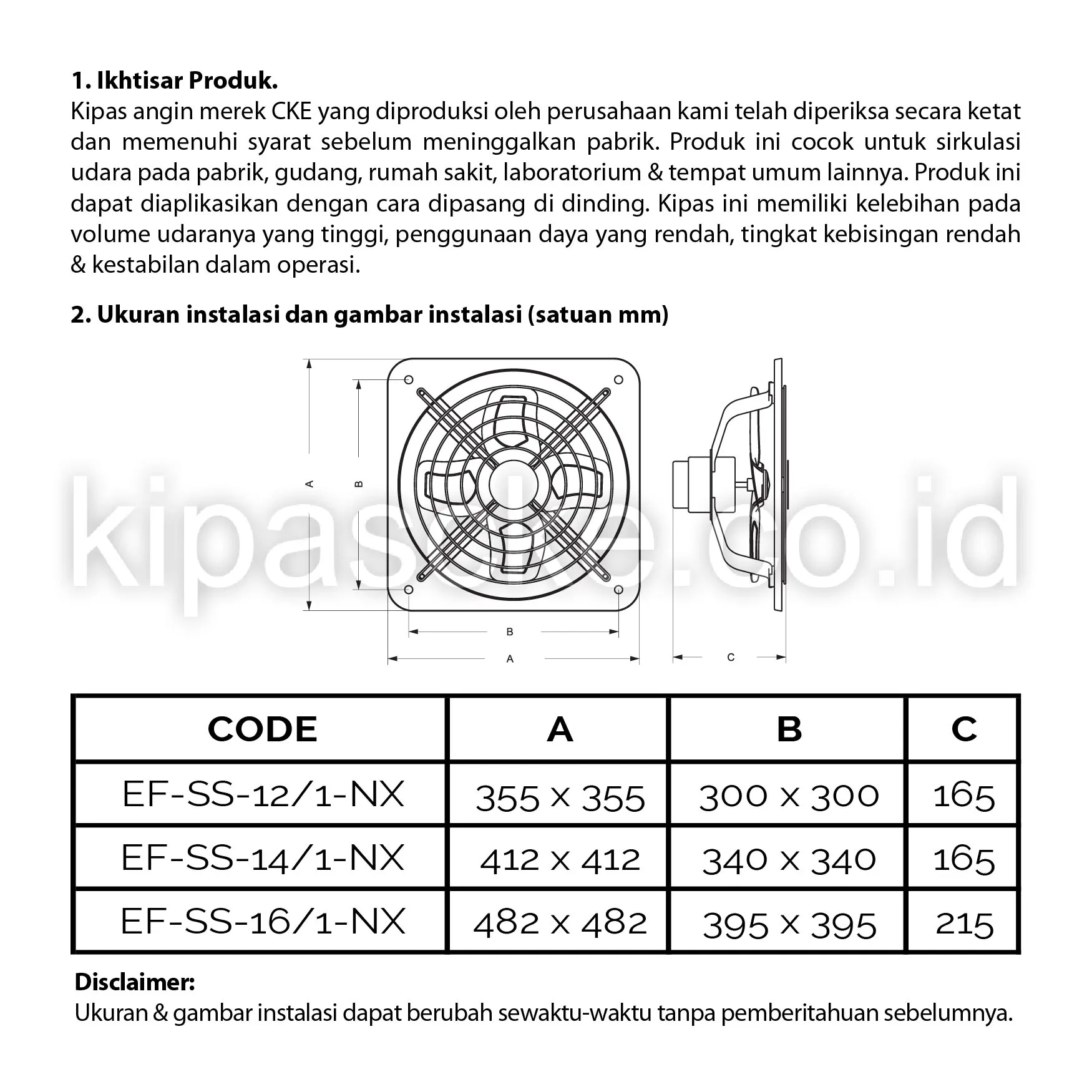 EF-SS-14/1-NX | Exhaust Fan | KIPAS CKE