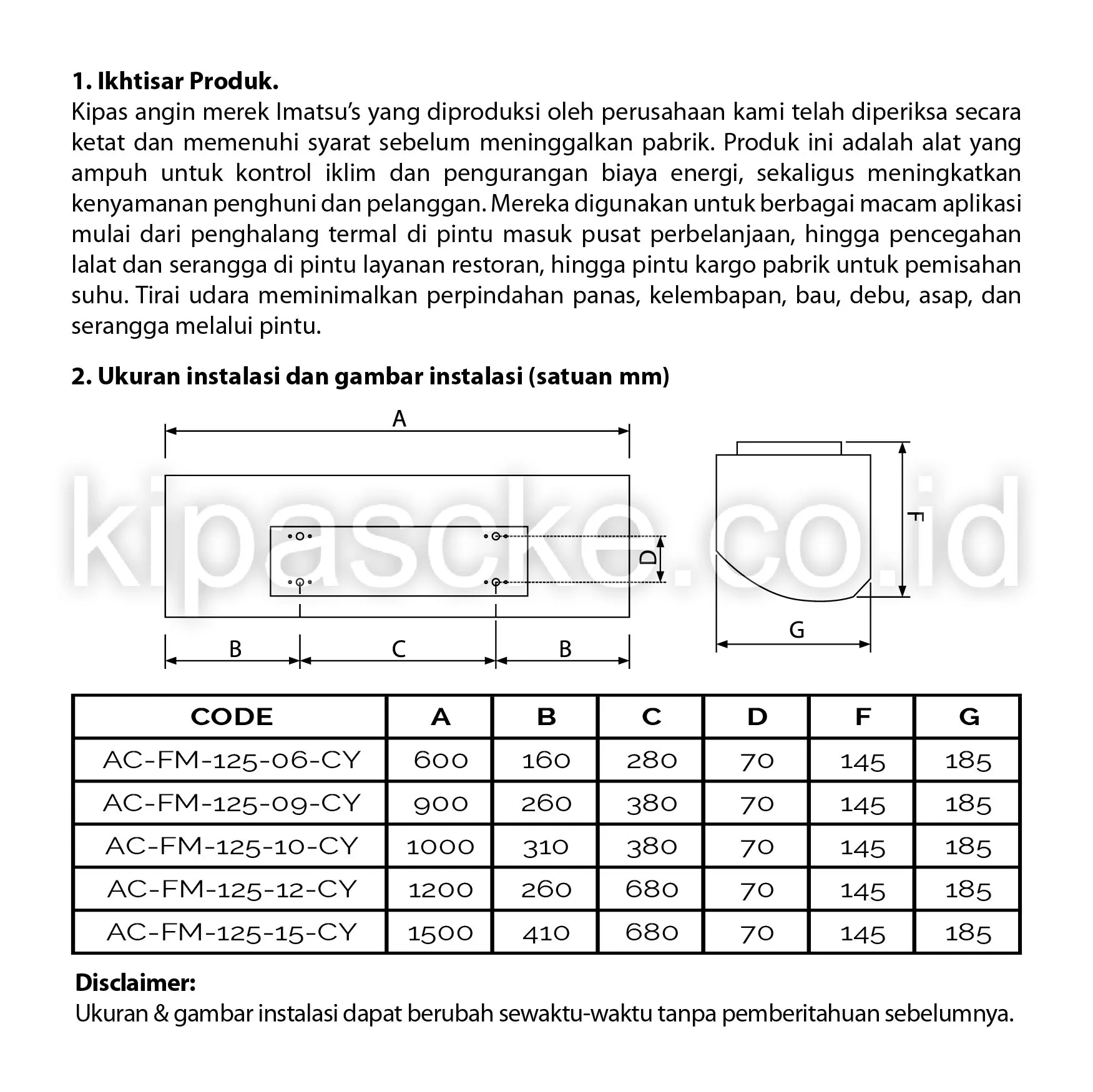AC-FM-125-09-CY | Air Curtain | KIPAS CKE