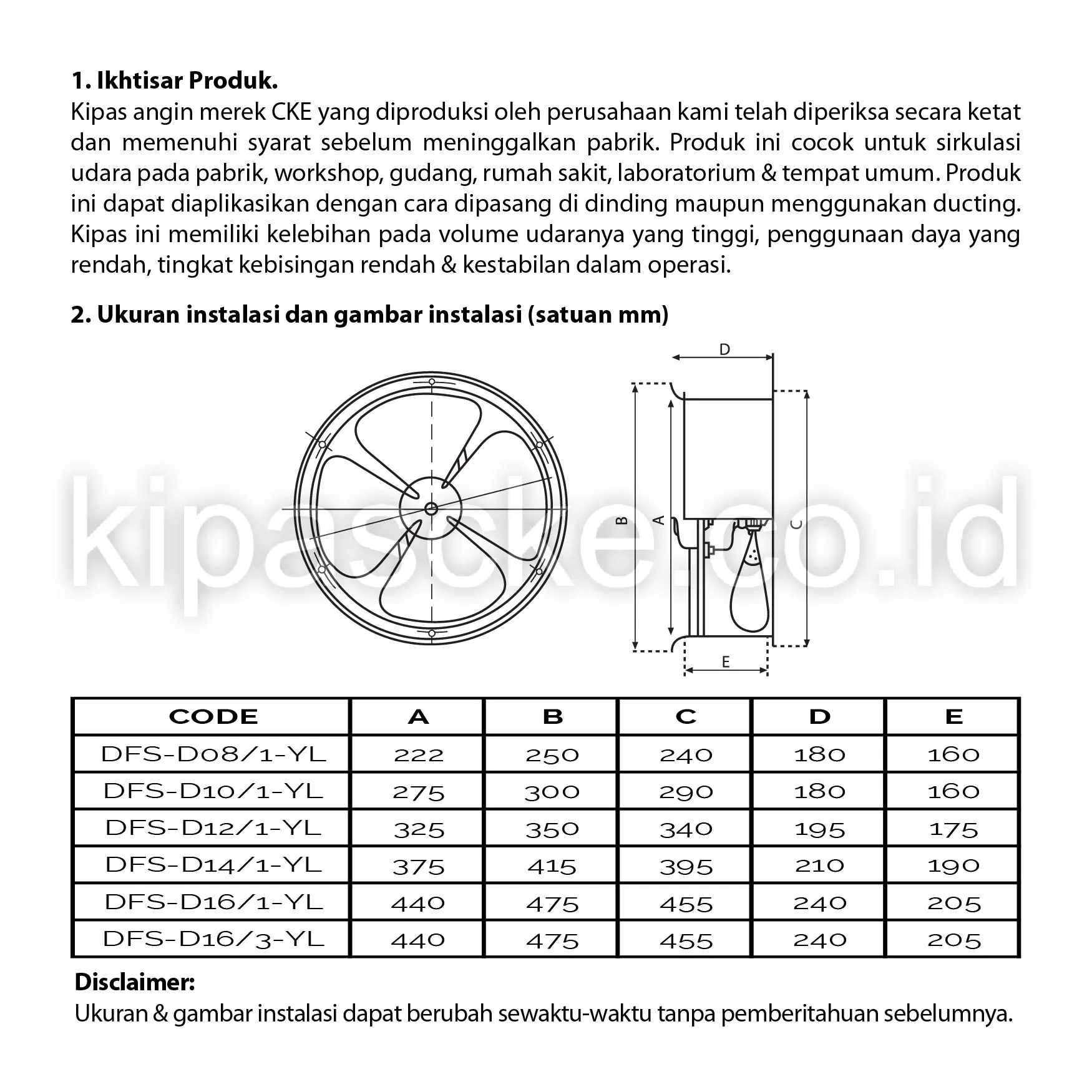 DFS-D10/1-YL | Drum Fan | KIPAS CKE