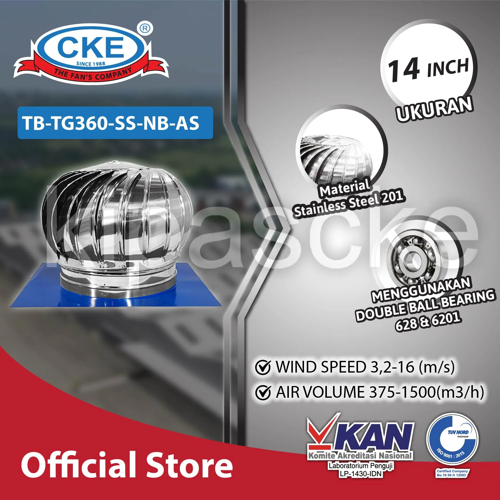 TB-TG360-SS-NB-AS | Turbin Ventilator | KIPAS CKE