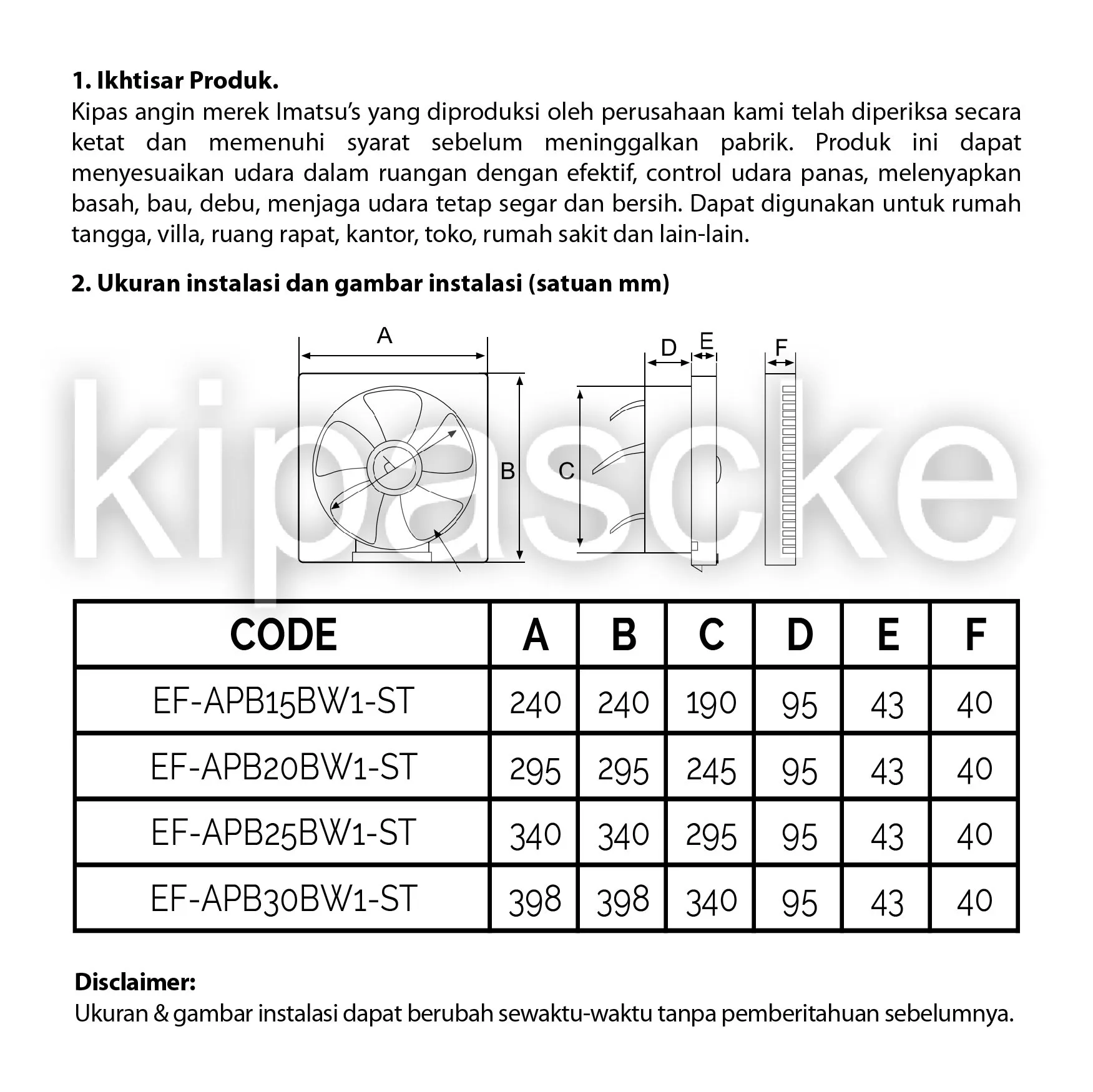 EF-APB30BW1-ST | Exhaust Fan In-Out | KIPAS CKE