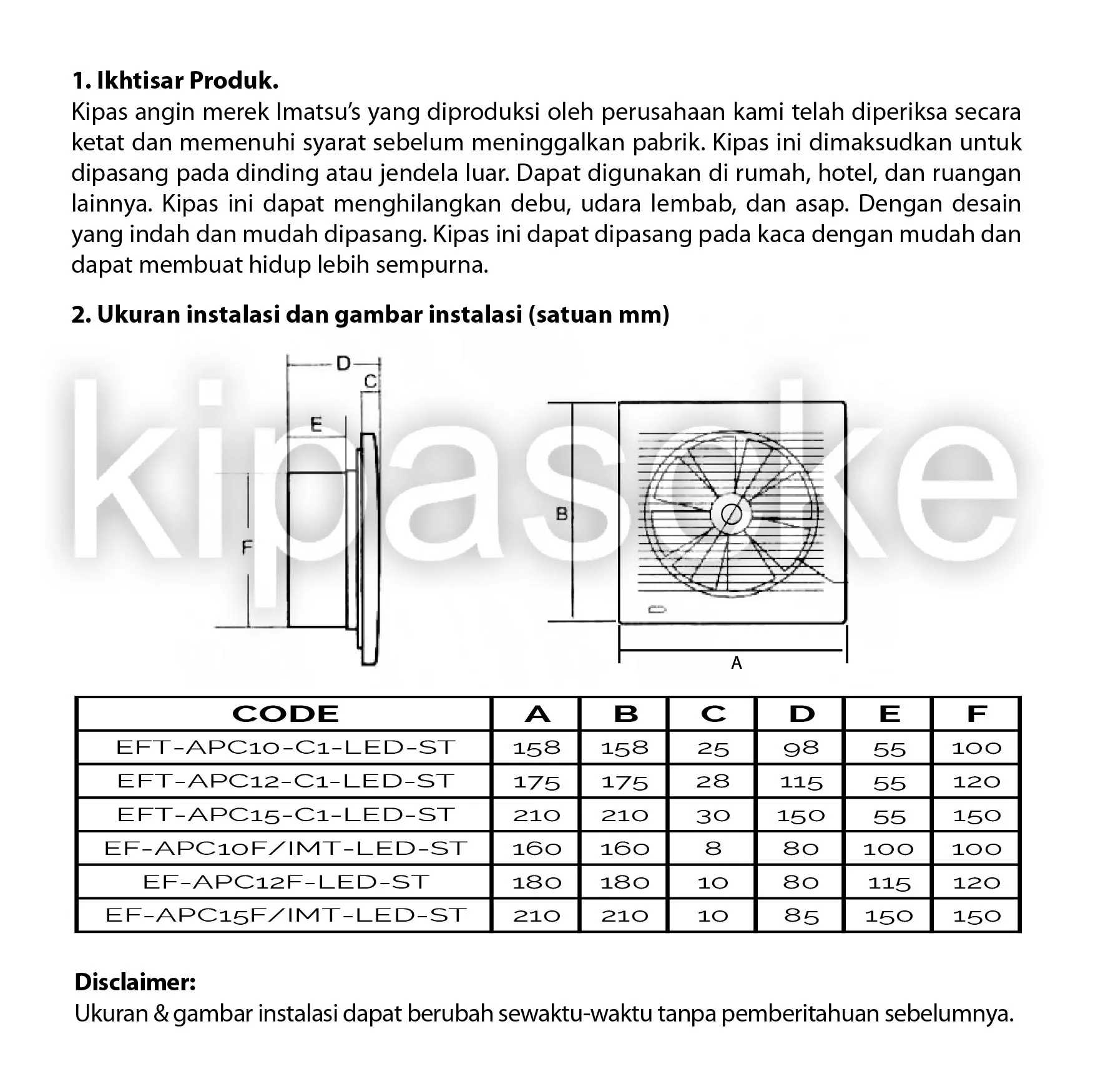EF-APC12F-LED-ST | Exhaust Fan | KIPAS CKE