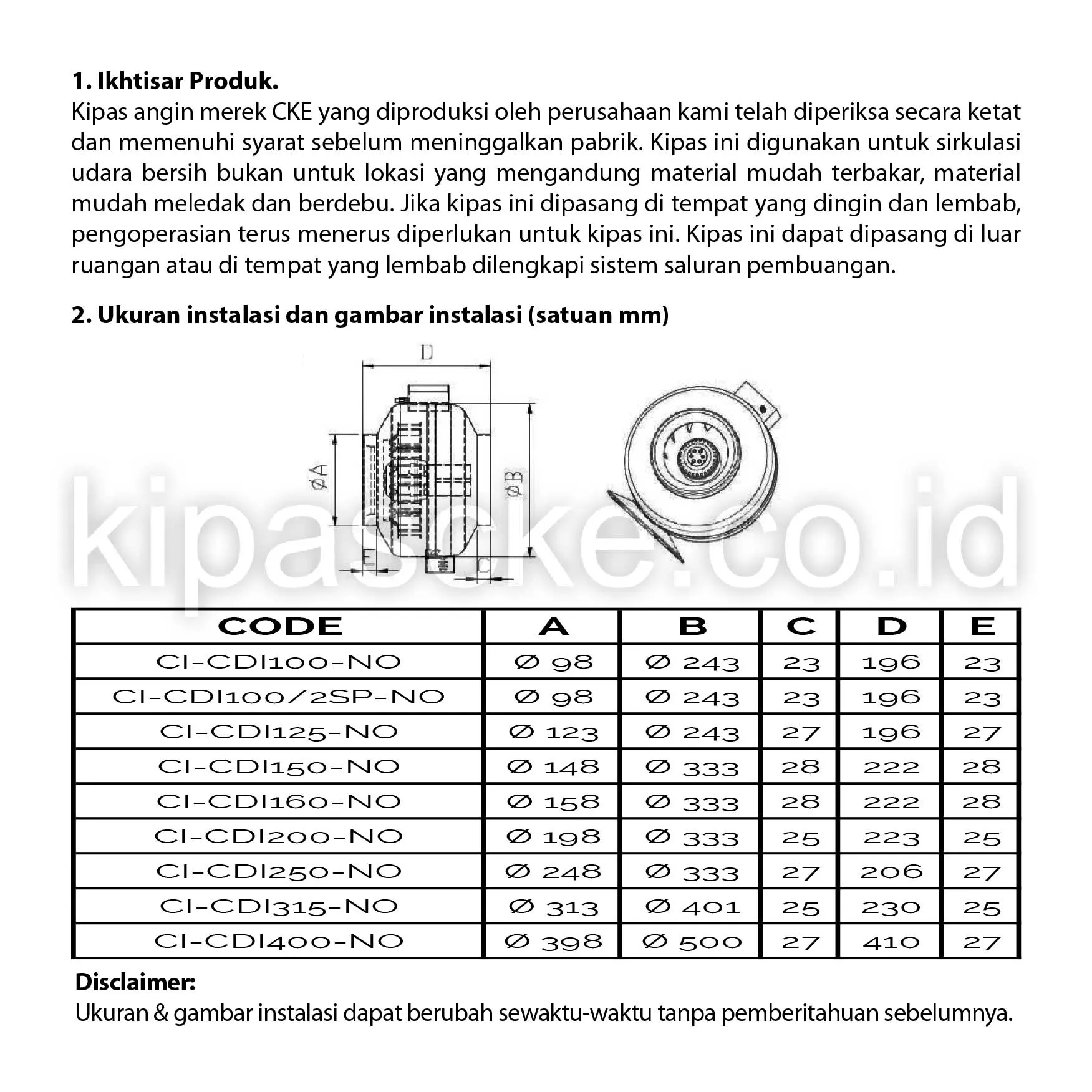 CI-CDI125-NO | Inline Duct | KIPAS CKE
